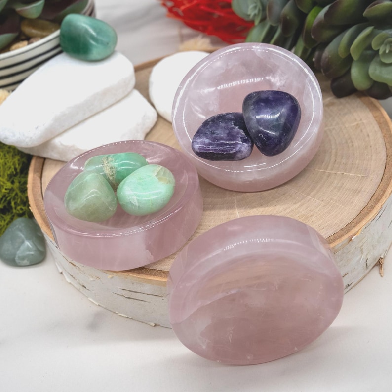 Pink Rose Quartz Round Bowl Decorative Piece Crystal Healing Energy ...
