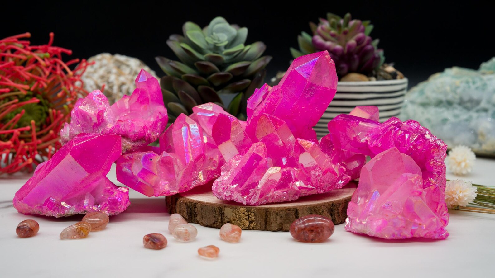 Neon Pink Aura Quartz Cluster UV Reactive Crystal Cute Kids Room Decor ...