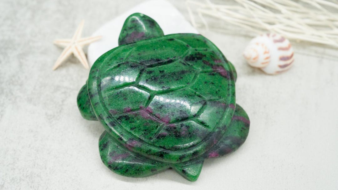 Natural Ruby Zoisite Crystal Turtle Figurine Healing Protection ...