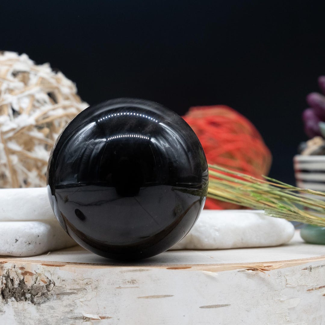 Obsidian Crystal Sphere Black Stone Healing Protection Crystal Scrying ...