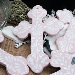 Unique Ceramic Talavera Cross Light Baby Pink White Authentic Mexican ...