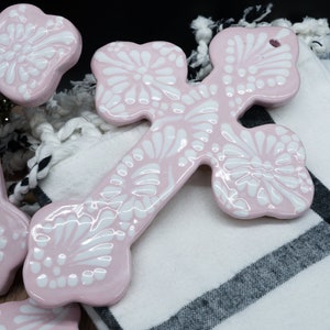 Unique Ceramic Talavera Cross Light Baby Pink White Authentic Mexican ...