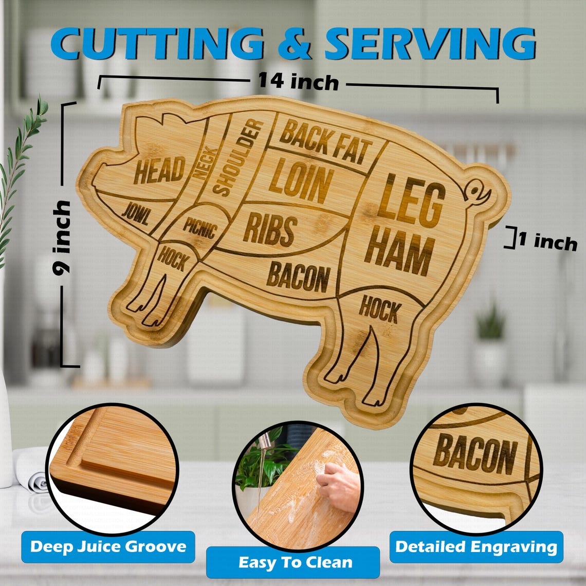 Pig Shaped Cutting Board Wooden Charcuterie Board Gift Engraved ...