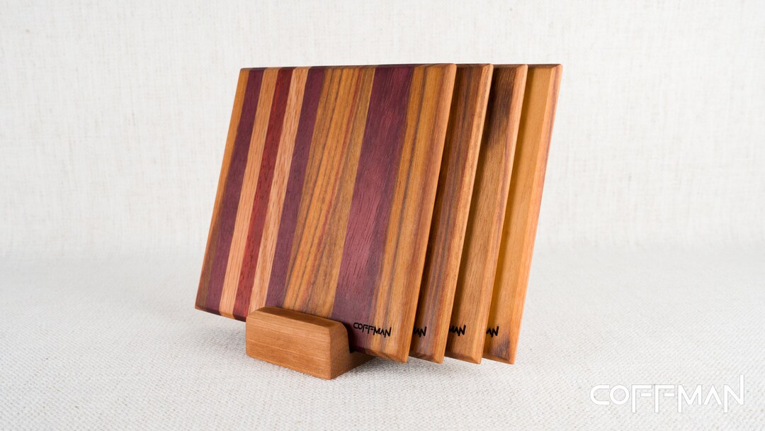 4 Extra Large Square Exotic Wood Coasters With Base Custom Personalized ...