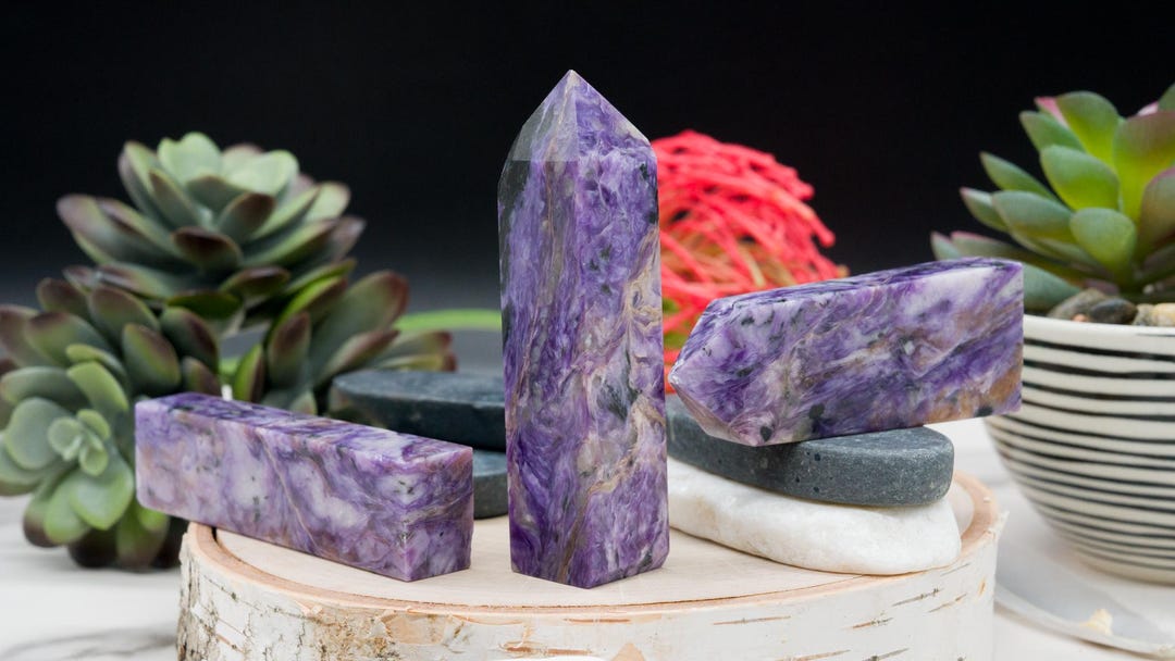 Purple Charoite Crystal Tower Point Healing Protection Crystals Home ...
