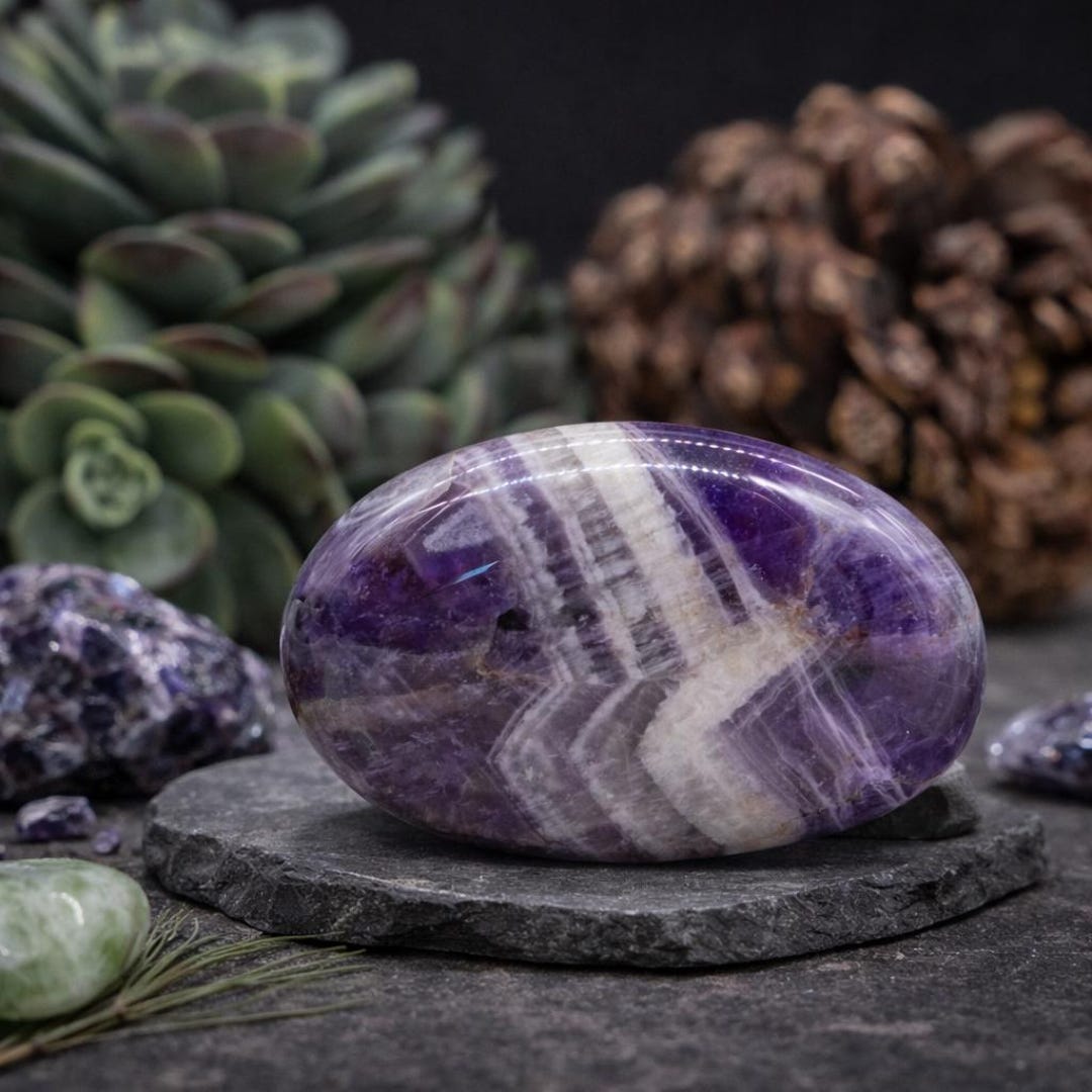 Chevron Purple Dream Amethyst Crystal Pocket Worry Stone Healing Chakra ...