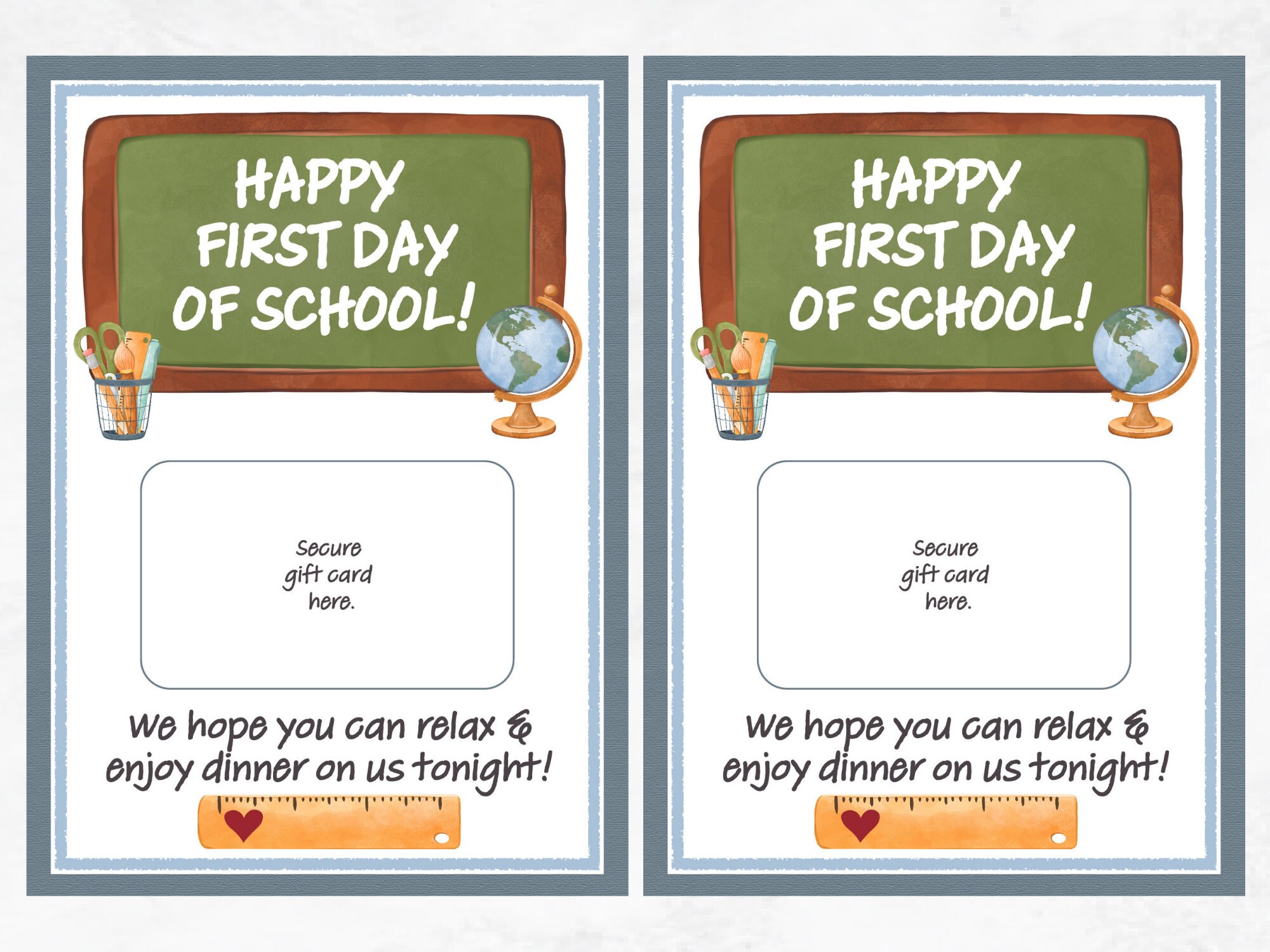 First Day of School Gift Card Holder, Dinner on Us Printable, Back to ...