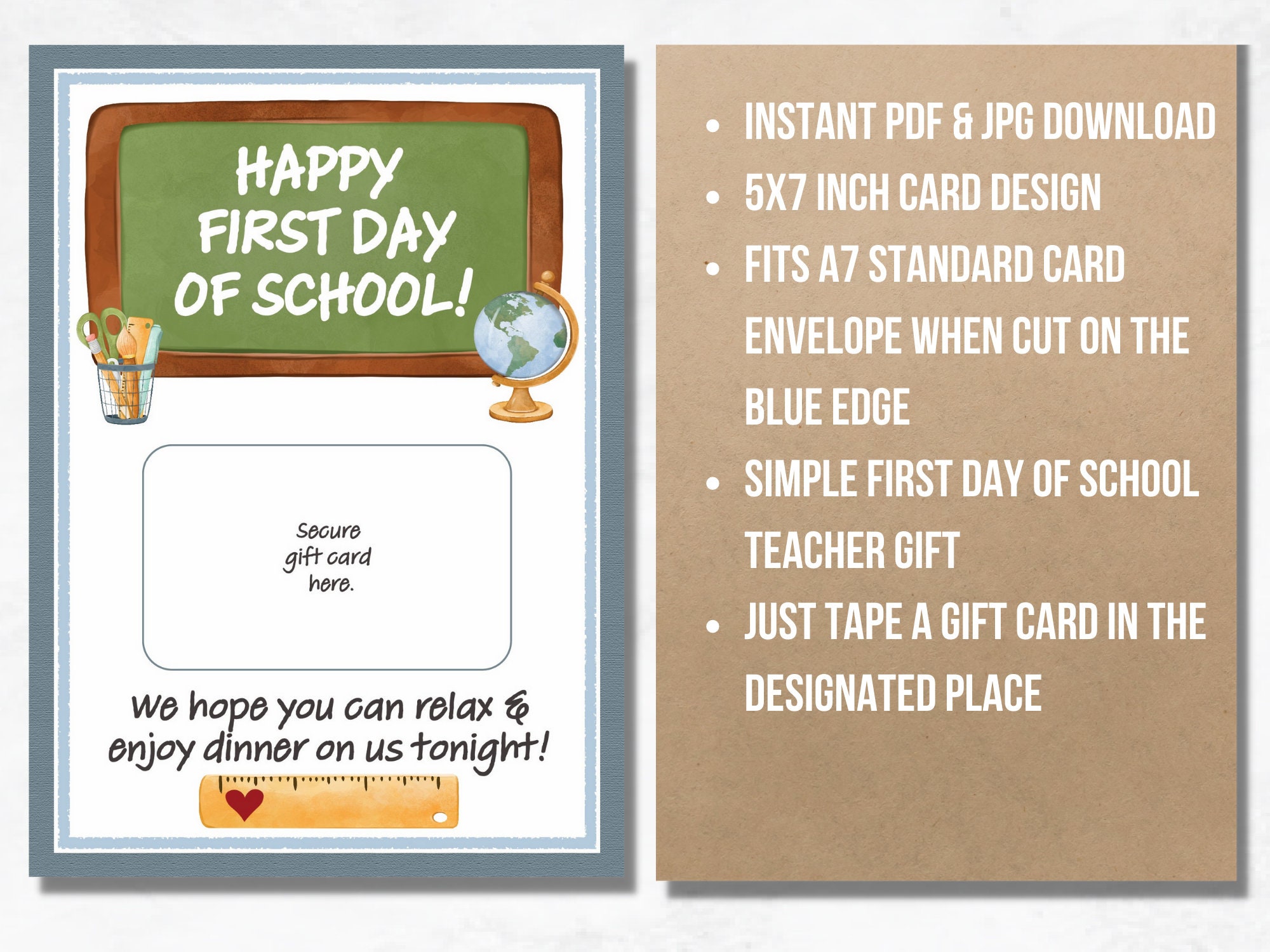 First Day of School Gift Card Holder, Dinner on Us Printable, Back to ...