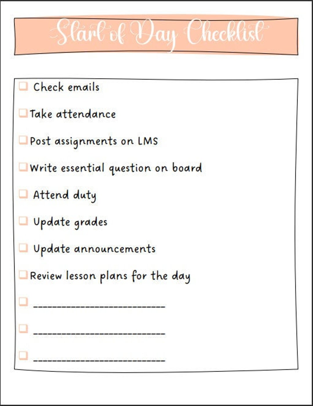 Coral Start of Day Teacher Checklist - Etsy