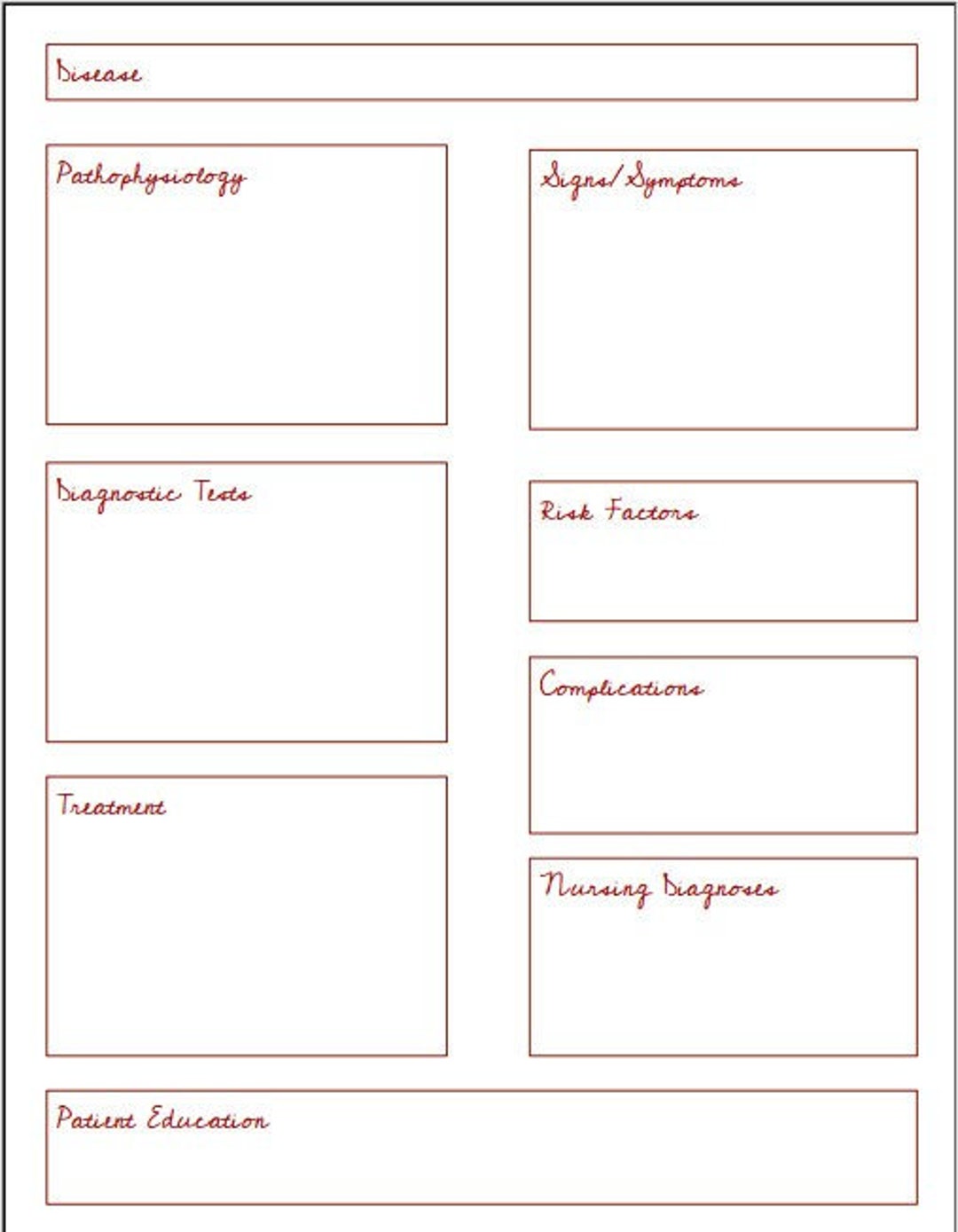 Medical-surgical Disease Study Sheet maroon Cursive Font - Etsy