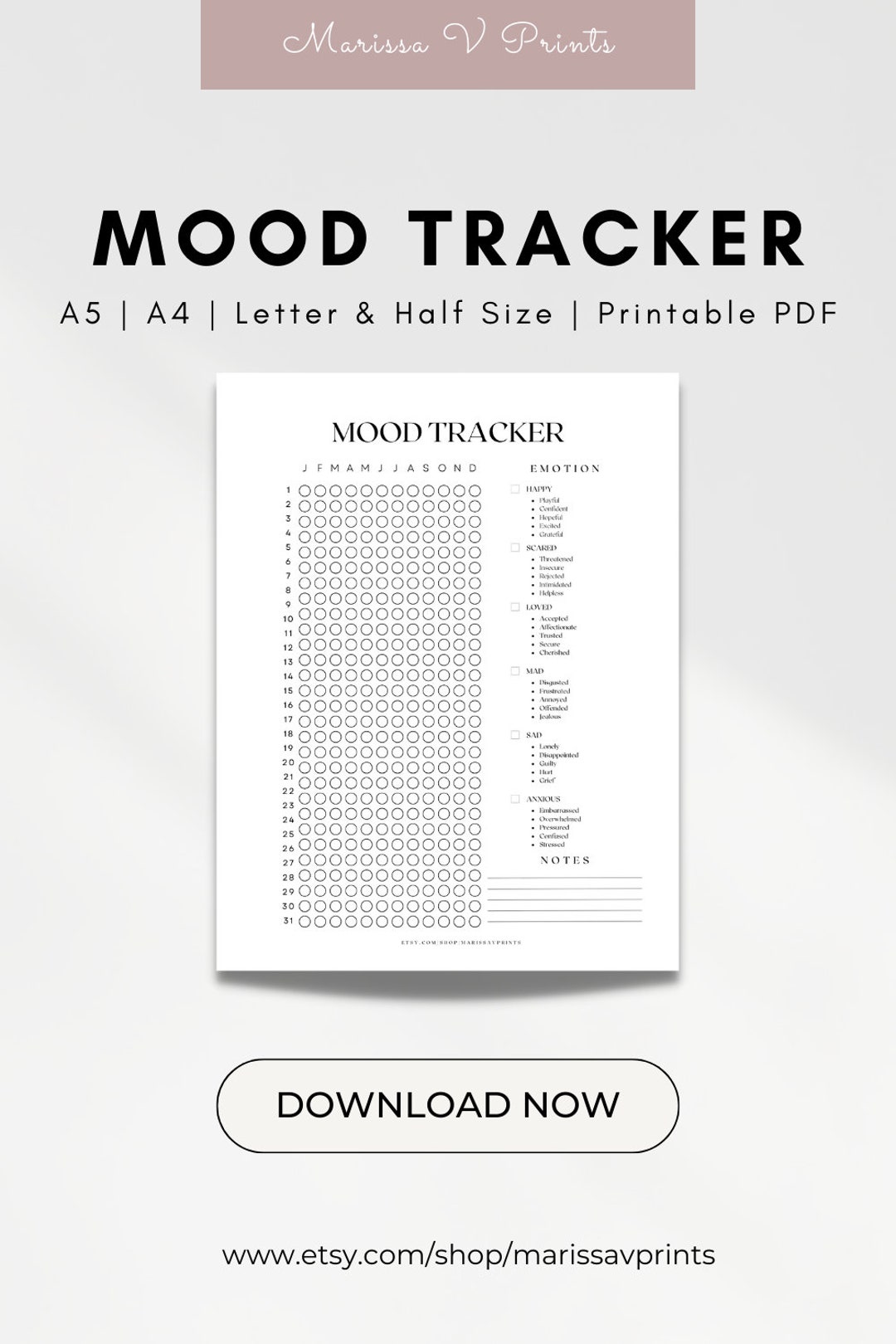 Digital Mood Tracker Printable Personalized Emotion Journal Mental ...