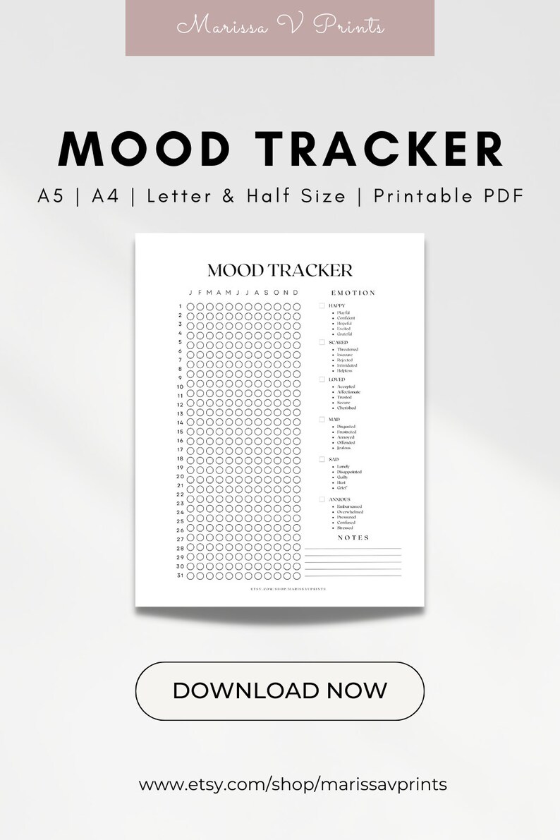 Digital Mood Tracker Printable Personalized Emotion Journal Mental ...
