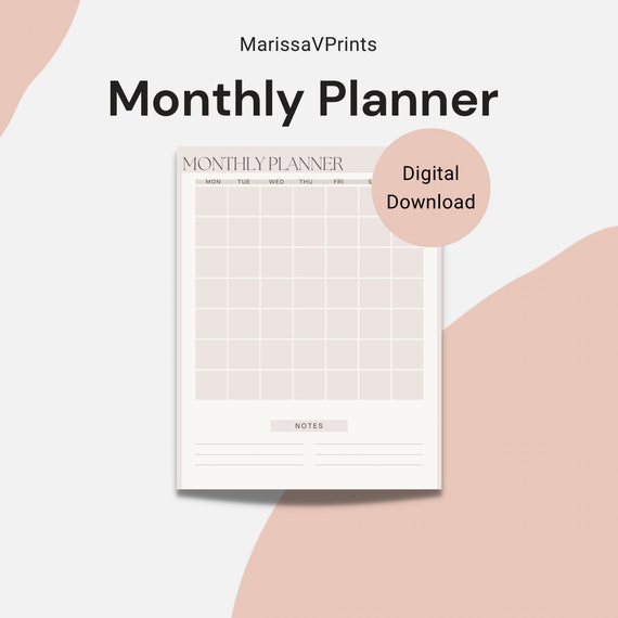 2022 Monthly Planner Printable Blank Month Planner 2022 | Etsy