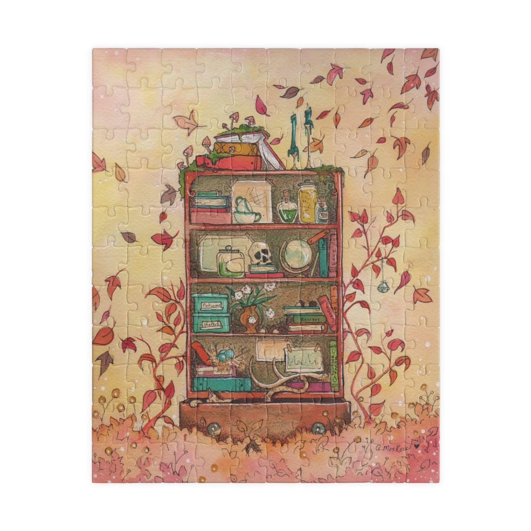 Cozy Bookshelf Illustration Puzzle 520 Piece | Autumn Shelf Jigsaw - Etsy