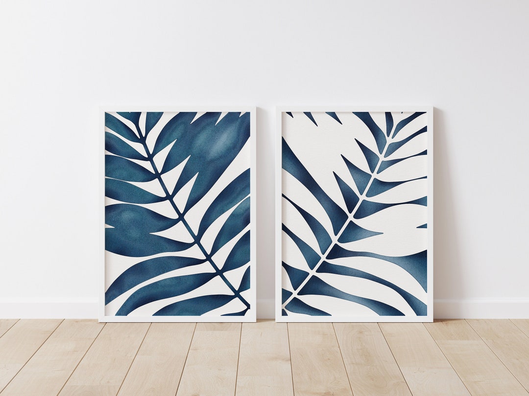Set of 2 Watercolor Palm Leaf Print - Beach House Wall Art - Neutral ...
