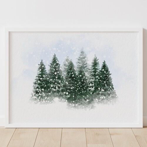 Snowy Evergreen Trees Print Winter Forest Printable Wall Art - Etsy