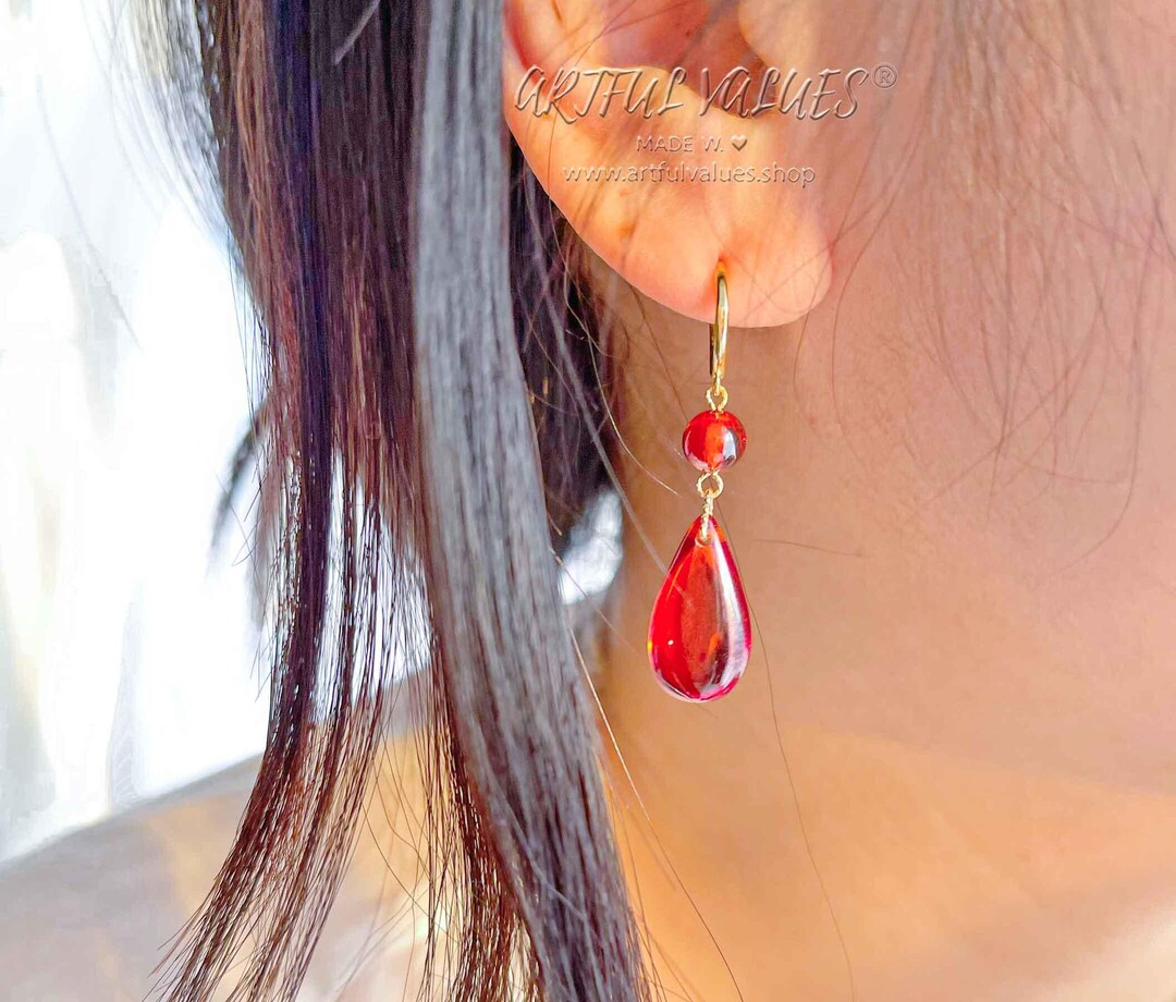 Red Dangle Earrings Studio Ghibli Hoop Earrings 18k Gold Vermeil ...