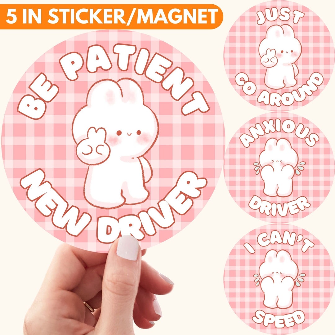 Cute Kawaii Chibi Bunny New Driver Sticker, Cute Car Decor, New Driver ...