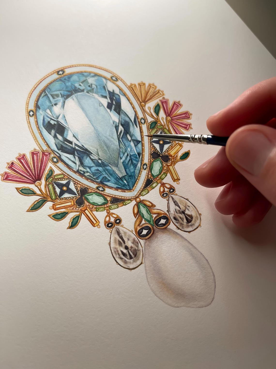 Gemstone Watercolor Tutorial in EN: Paint a Realistic Aquamarine | Step ...