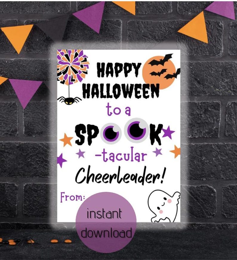 Cheerleader Halloween Printable Gift Tag -spooktacular! - Etsy