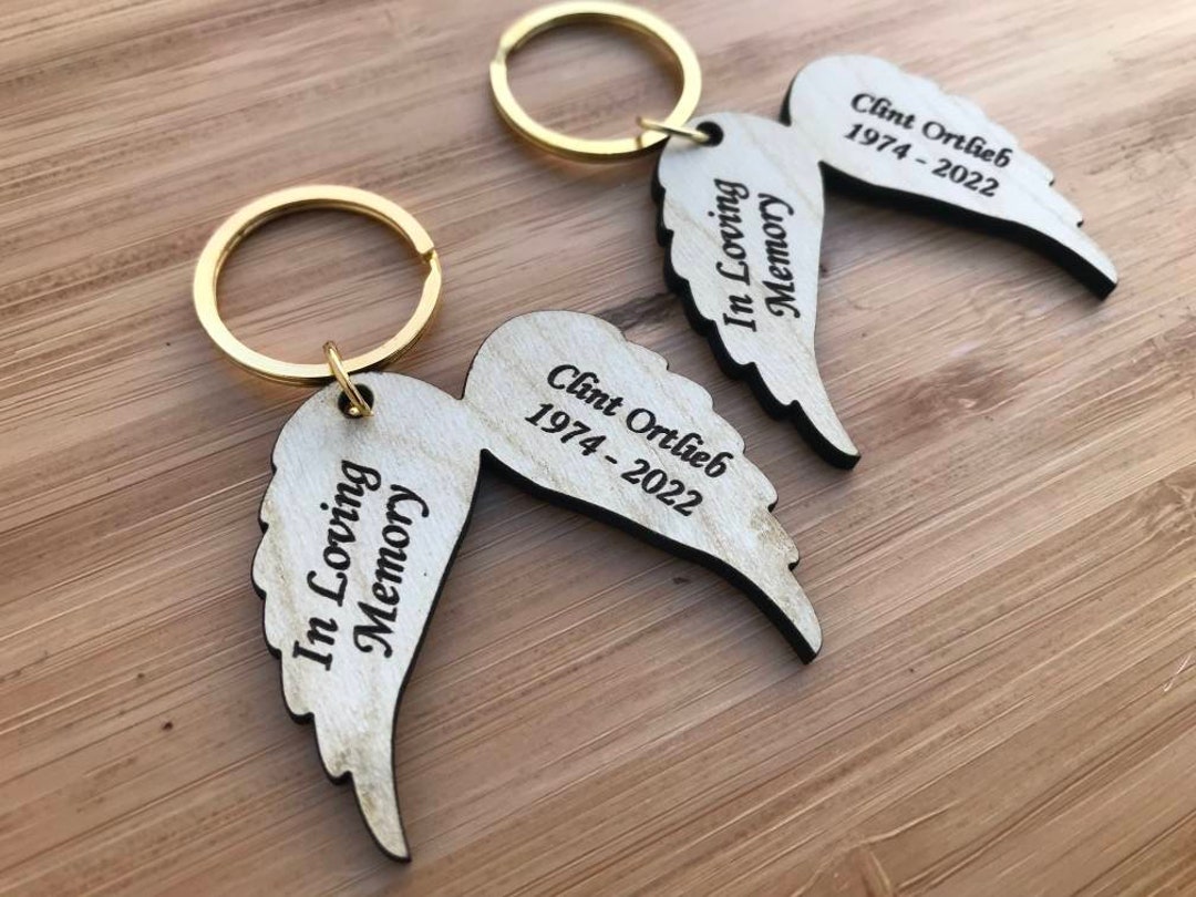 Funeral Favors Personalized on Angel Wings Keychain Celebration of Life ...