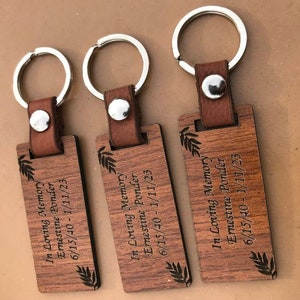 Bulk Memorial Favors Custom Personalized Wood Leather Keychain ...