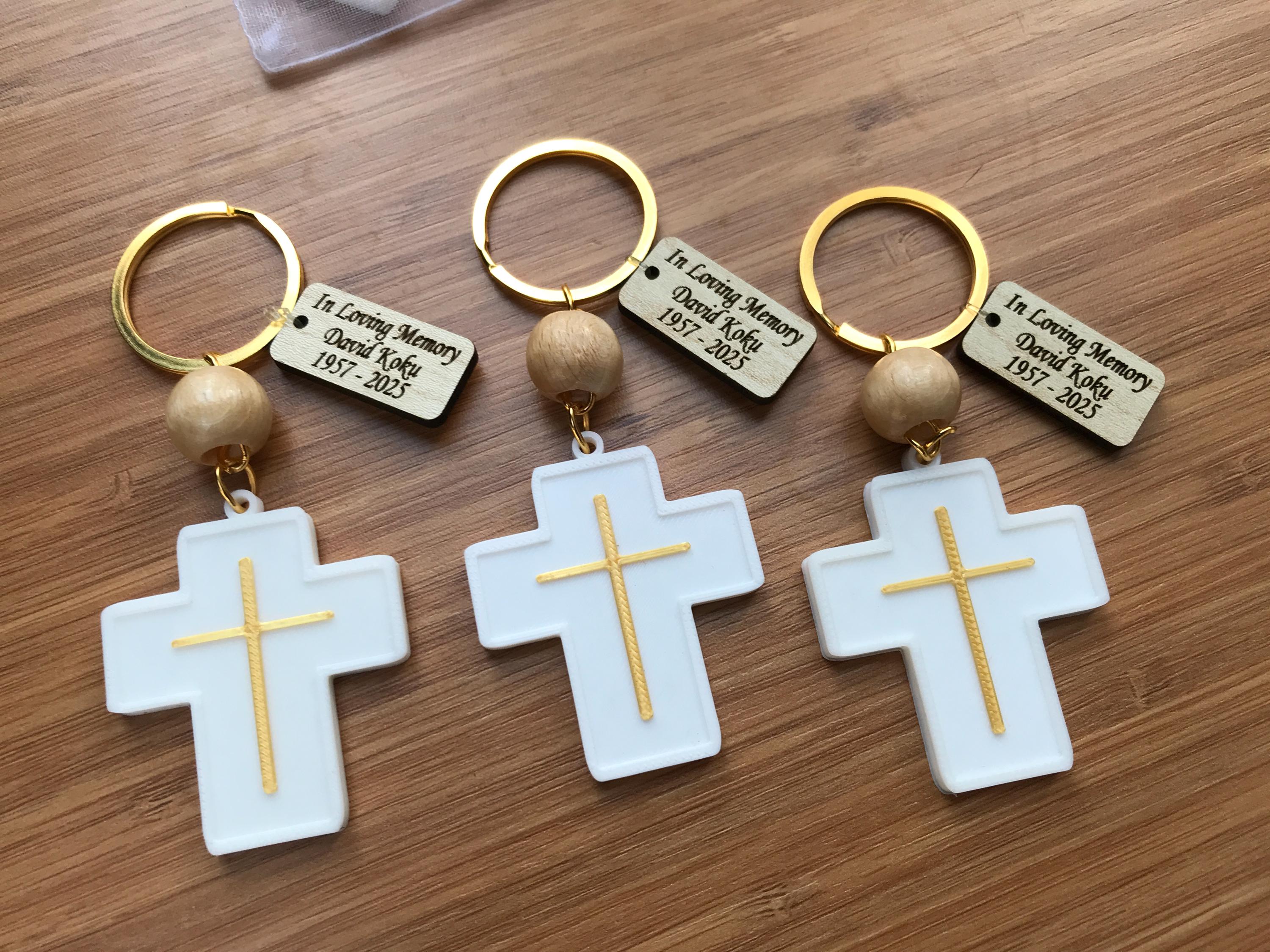 Bulk Funeral Favors for Guest Personalized Memorial Cross Keychains ...