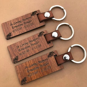 Bulk Memorial Favors Custom Personalized Wood Leather Keychain ...