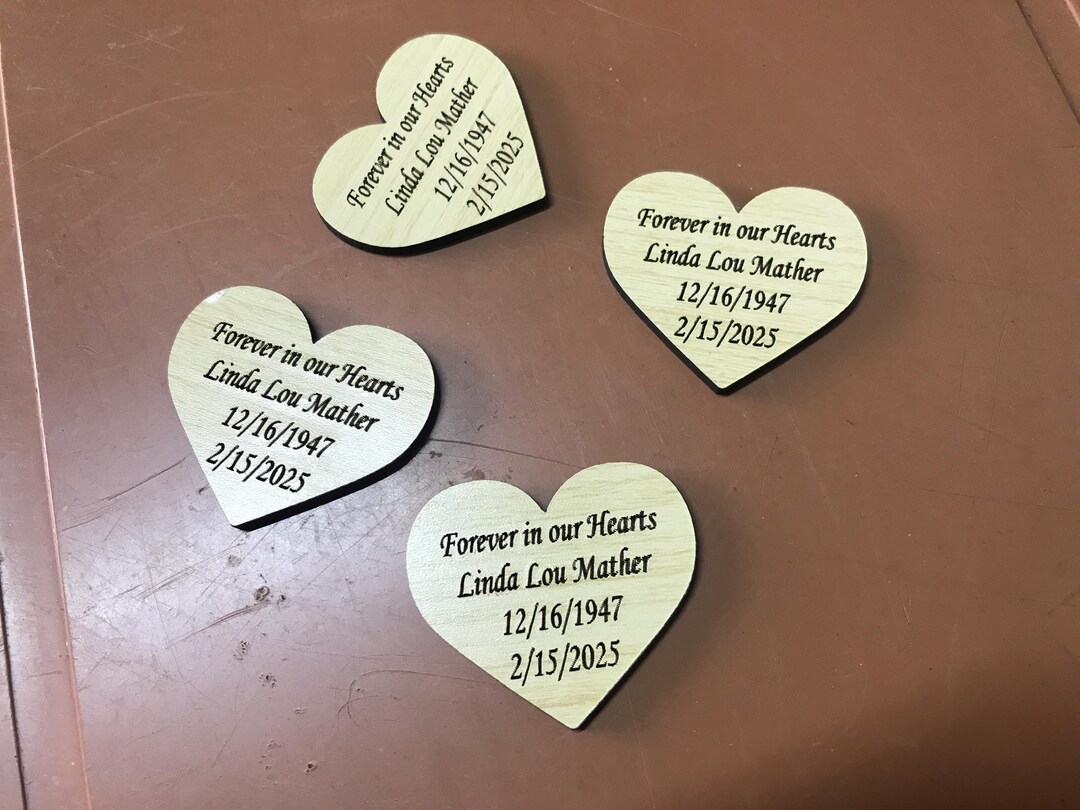 Personalized Wooden Heart Memorial Favors: Engraved Funeral Tags (50 ...