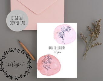 Mod Floral Printable Birthday Card Instant Download - Etsy