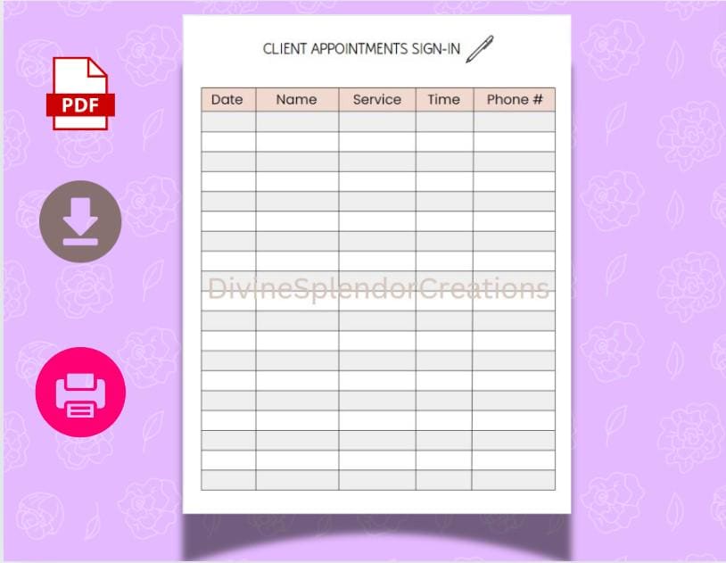 Client Customer Sign-in Sheet PDF - Etsy