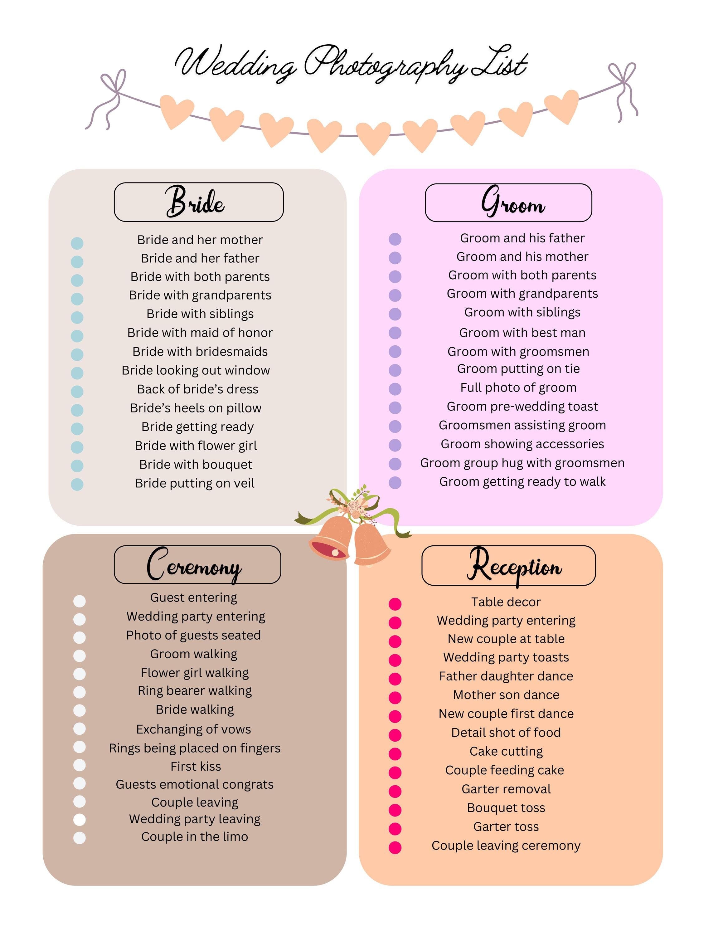 Simple Wedding Photography Checklist PDF - Etsy