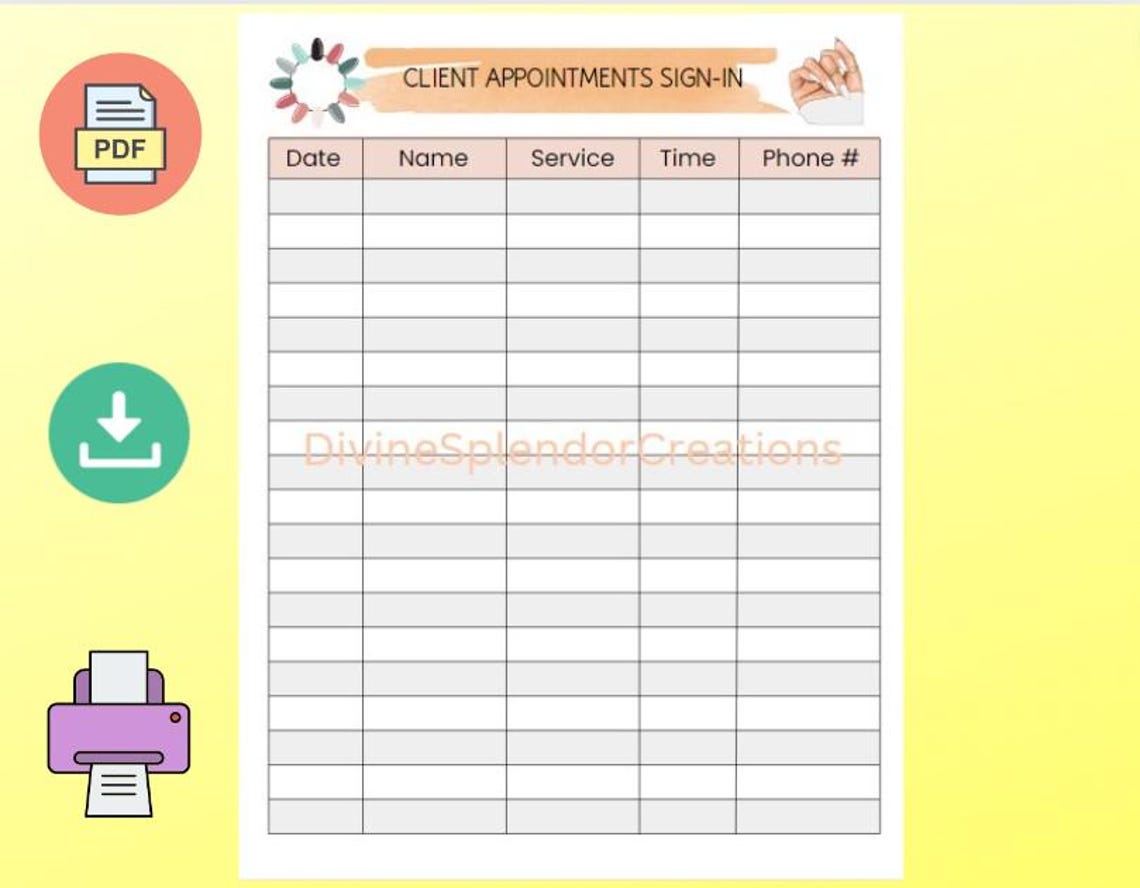 Nail Tech Client Customer Sign-in Sheet PDF 8.5 X 11 - Etsy