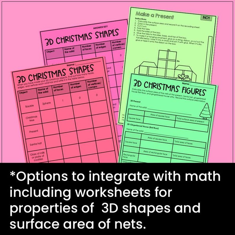 3D Shapes, Christmas Crafts, Ornaments, Nets, Christmas Math, Printable ...