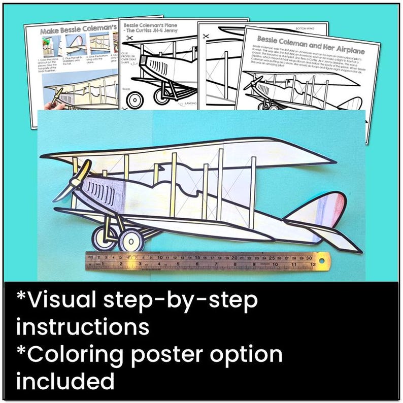 Bessie Coleman Airplane Craft Printable Coloring Poster Black History ...
