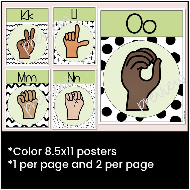 ASL American Sign Language Alphabet Printable Posters Deaf Awareness ...