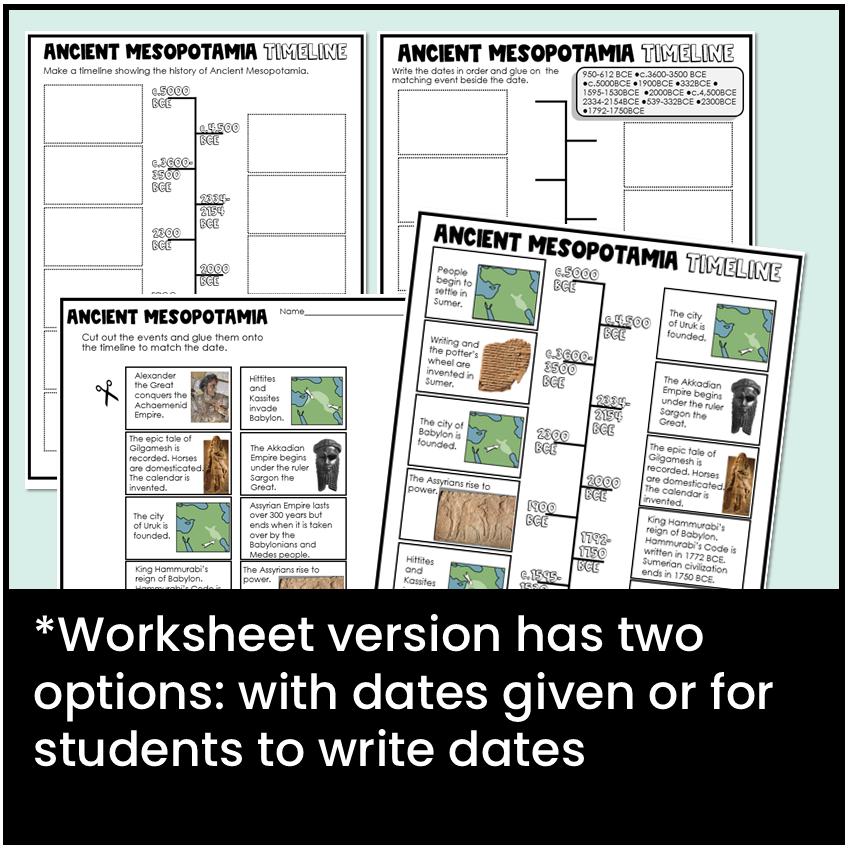 Ancient Mesopotamia Timeline, History Activity, Printable, Social ...