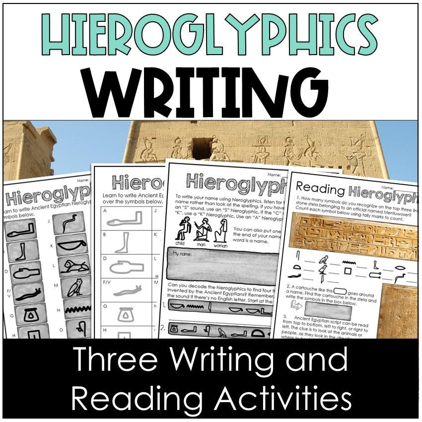 Ancient Egypt Hieroglyphics Writing Activity Egyptian Script History Classroom Homeschool ...