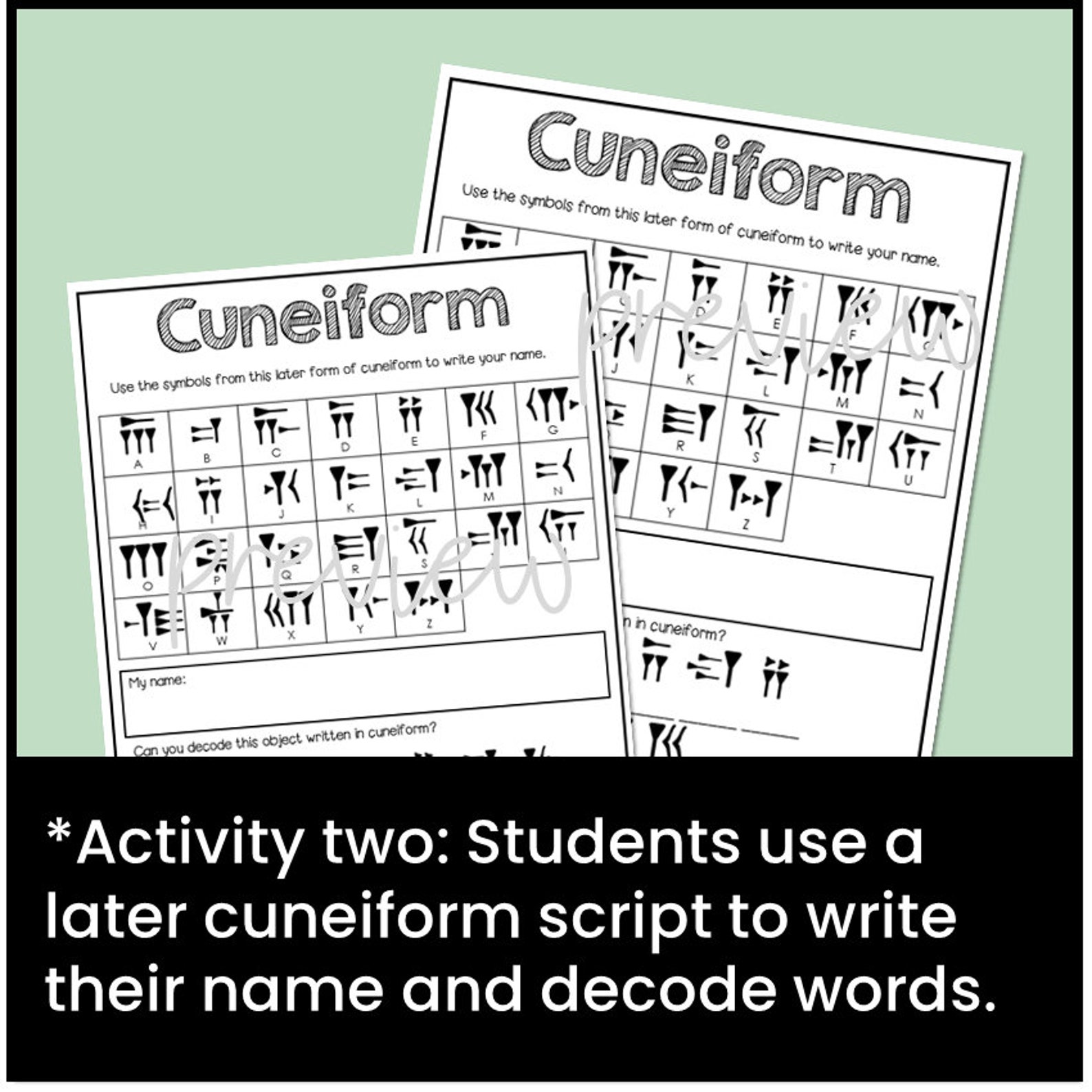 Ancient Mesopotamia Cuneiform Writing Script Activity, Ancient History ...