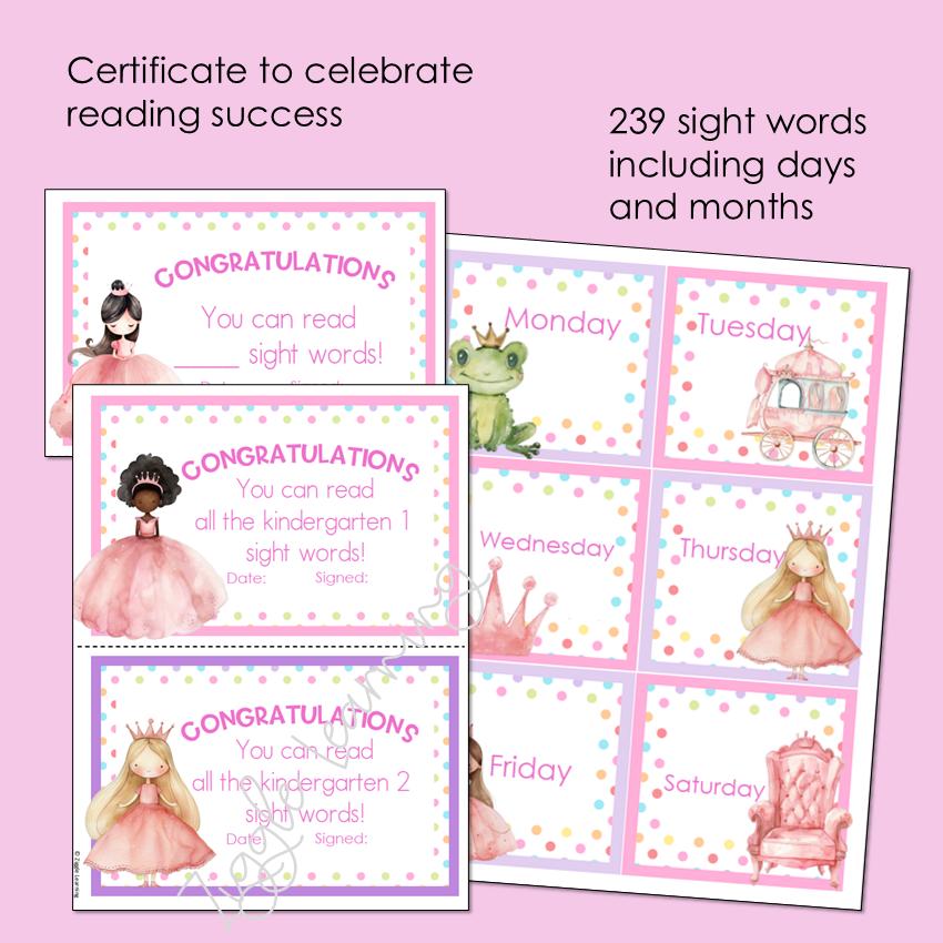 Printable Princess Sight Word Cards, Princesses Reading Flashcards ...