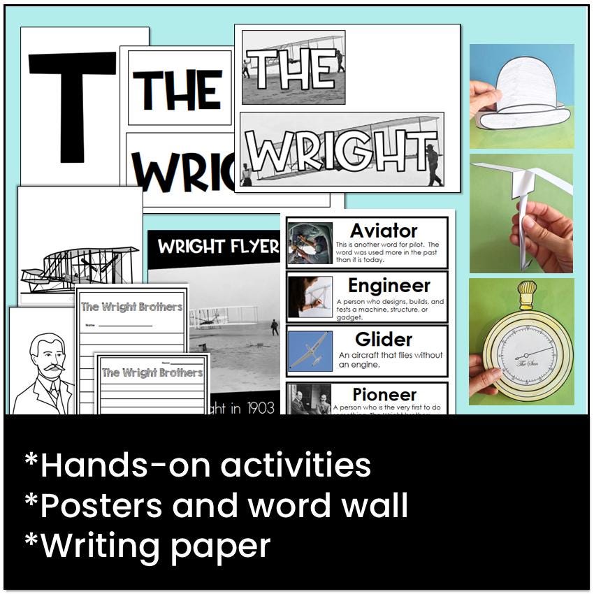 Wright Brothers Activity Pack Reading Crafts Science Math Cross ...