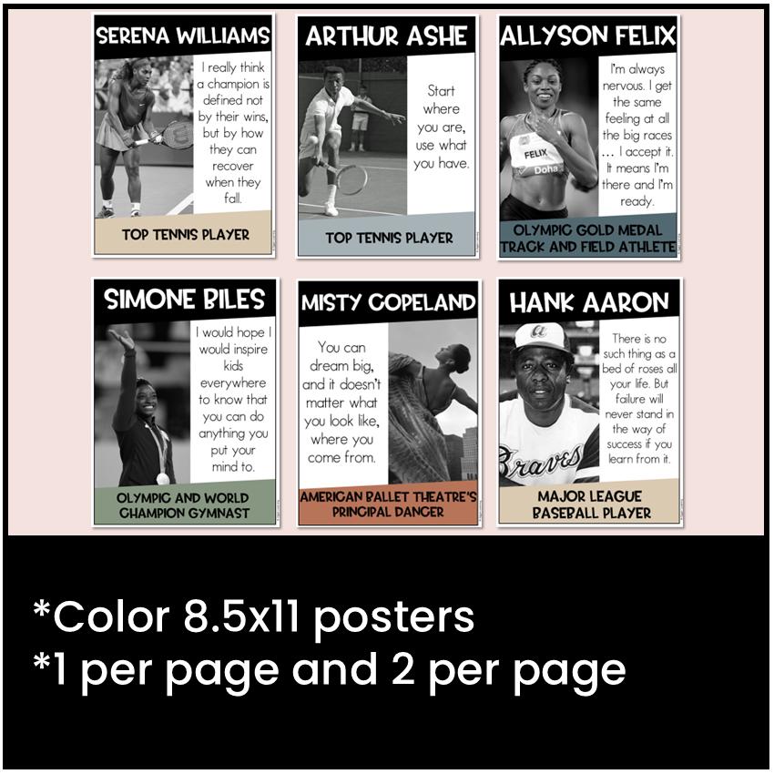 Black History Month Sports Heroes Inspiring Quotes Printable Posters ...