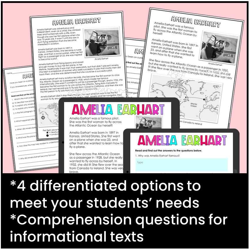 Amelia Earhart Activity Pack, Reading, Craft, Timeline, Graphic ...