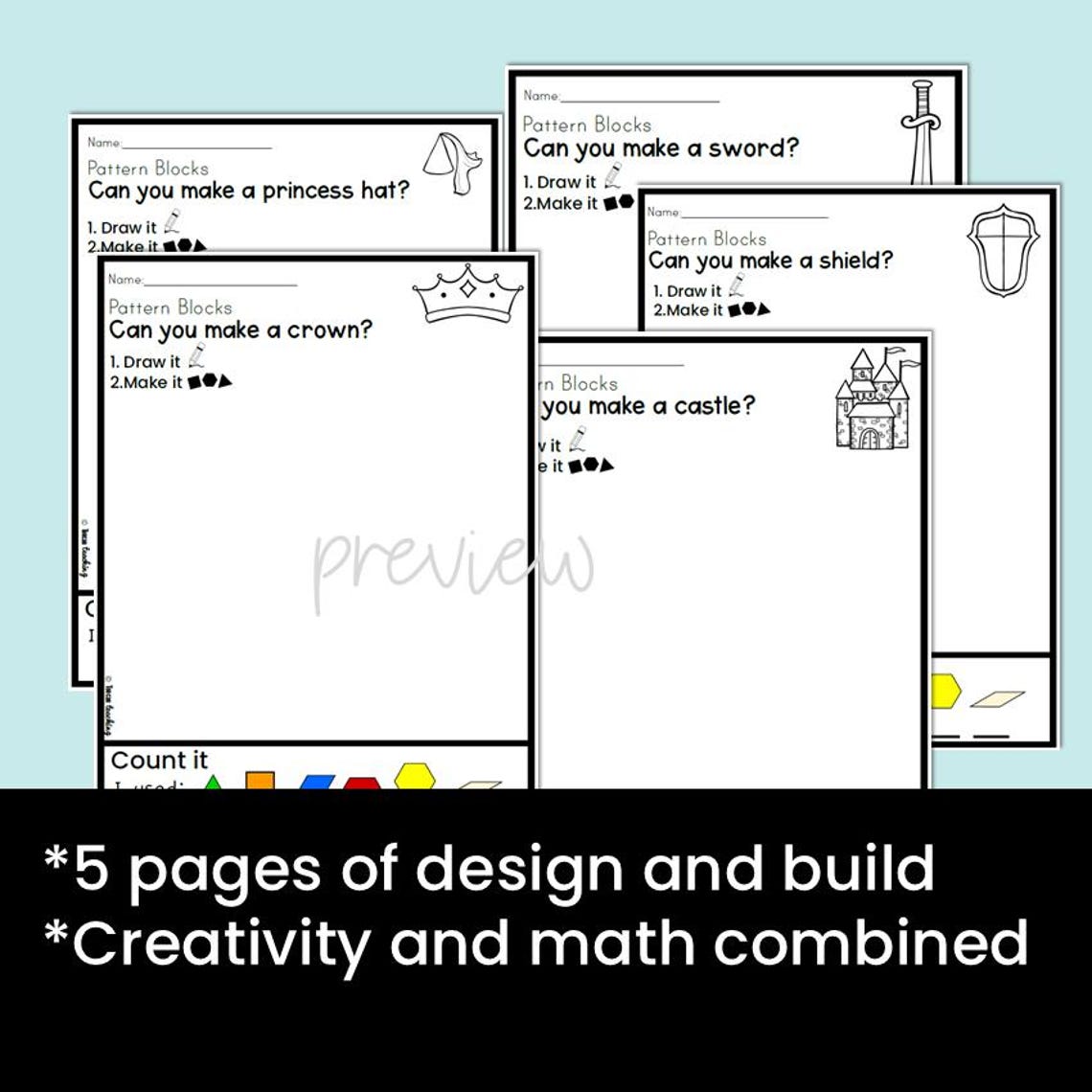Printable Math Fairytale Pattern Block Mats, Task Cards, Design ...