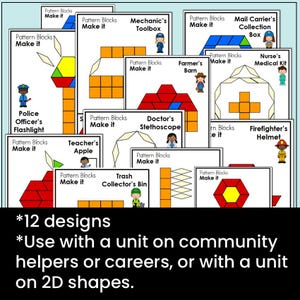 Printable Math Community Helpers and Careers Pattern Block Mats, Task ...