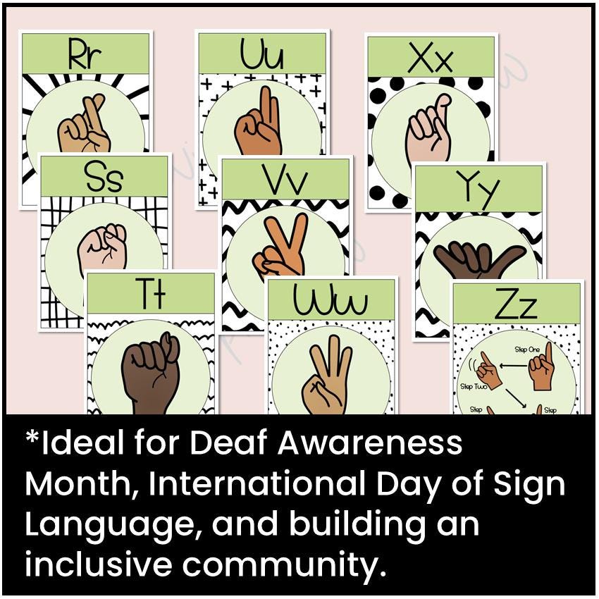 ASL American Sign Language Alphabet Printable Posters Deaf Awareness ...