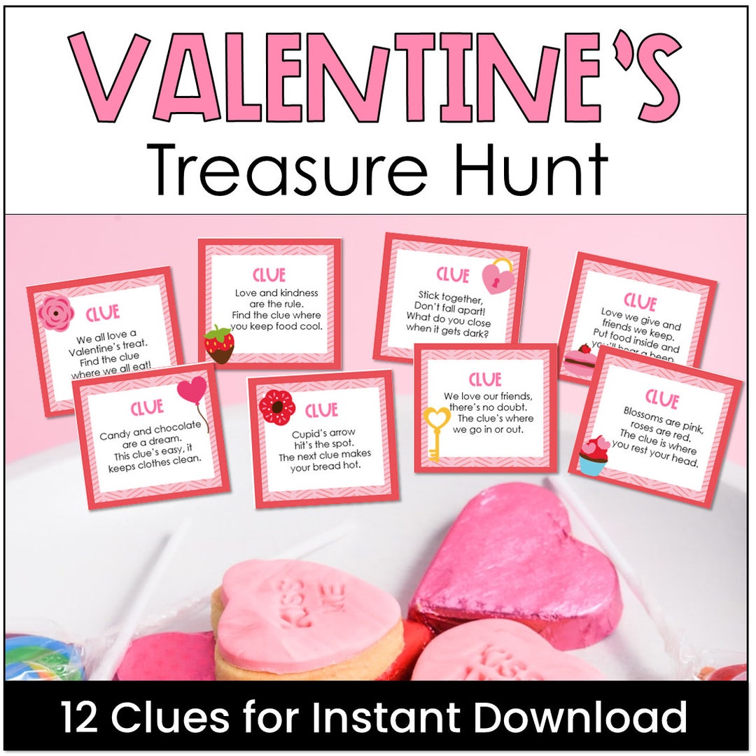 Valentine's Day Treasure Hunt Clues, Printable Clues, Valentine's Party ...