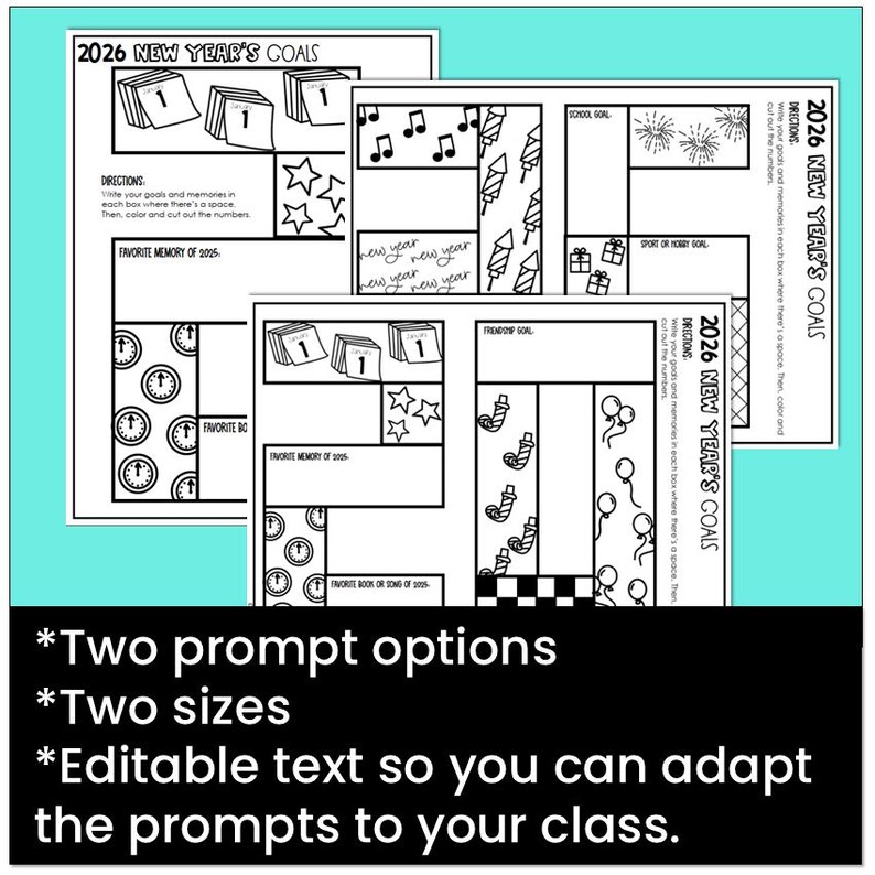 2026 Goal Setting Craft New Year Goals Activity for Elementary Middle ...