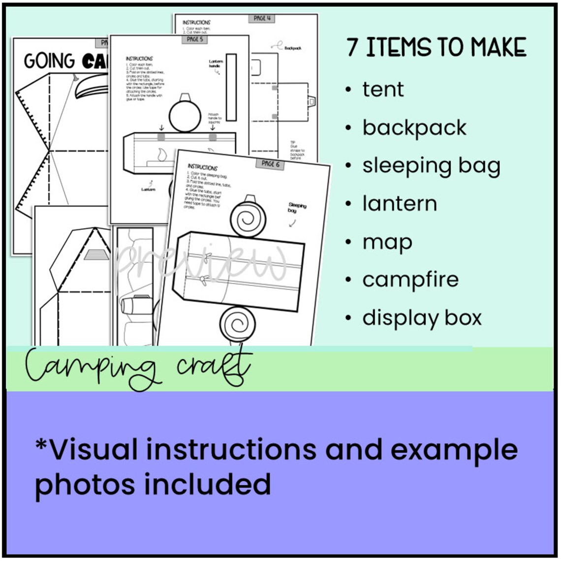 Printable Camp Craft Template, Camping Theme Activities, Summer Camping ...