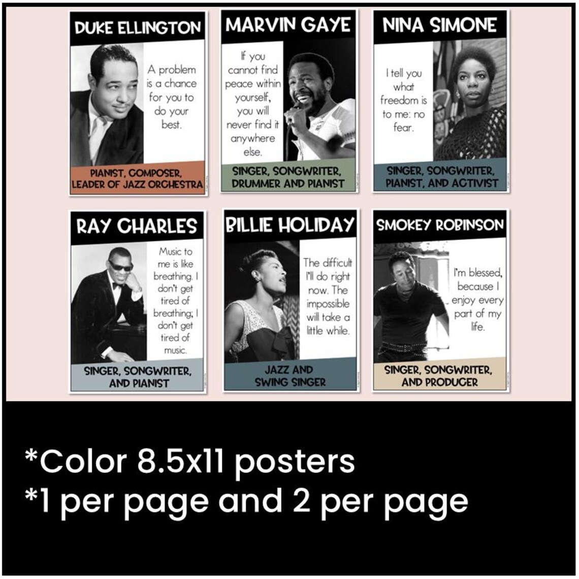 Black History Month Musicians Inspiring Quotes Printable Posters ...